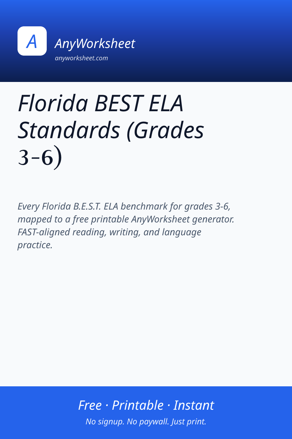 Florida BEST ELA Standards (Grades 3-6) | AnyWorksheet