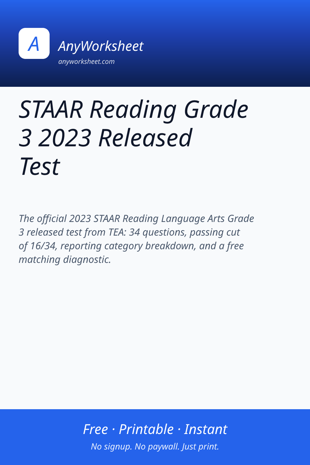 STAAR Reading Grade 3 2023 Released Test | Practice & Answer Key